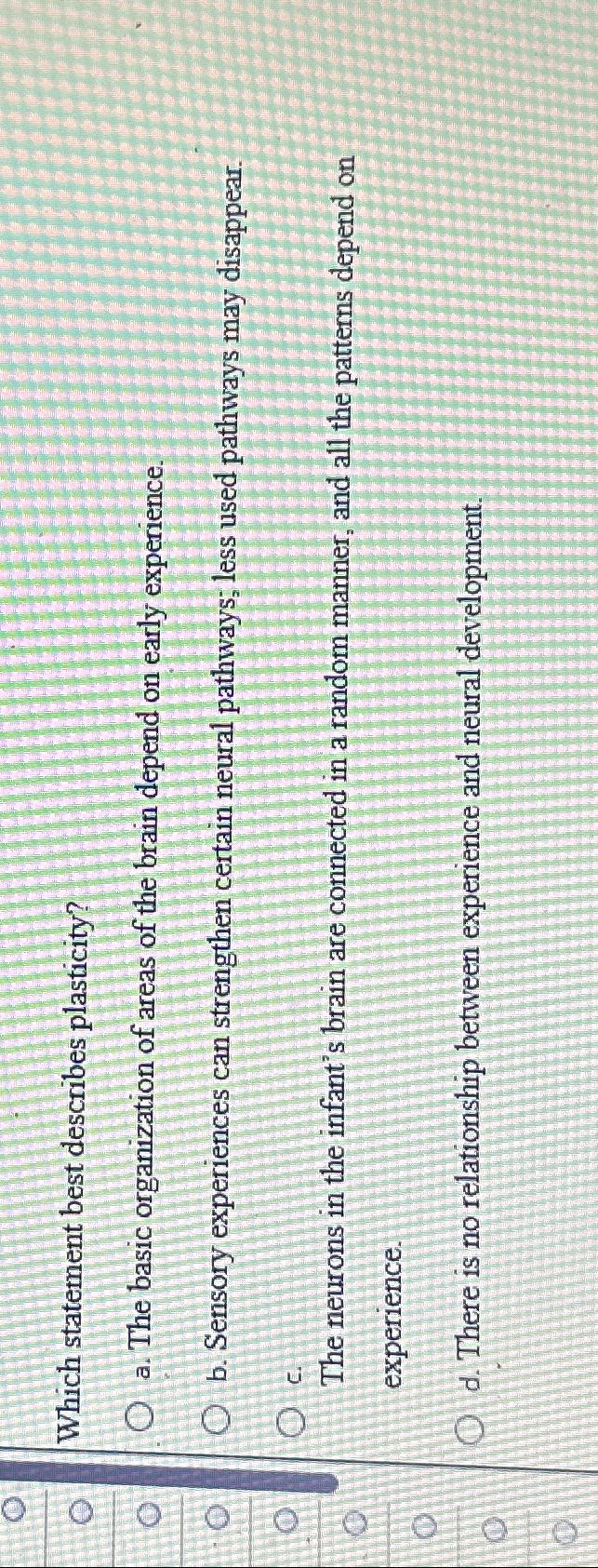 Solved Which statement best describes plasticity?a. ﻿The | Chegg.com