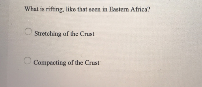 Solved What is rifting, like that seen in Eastern Africa? | Chegg.com