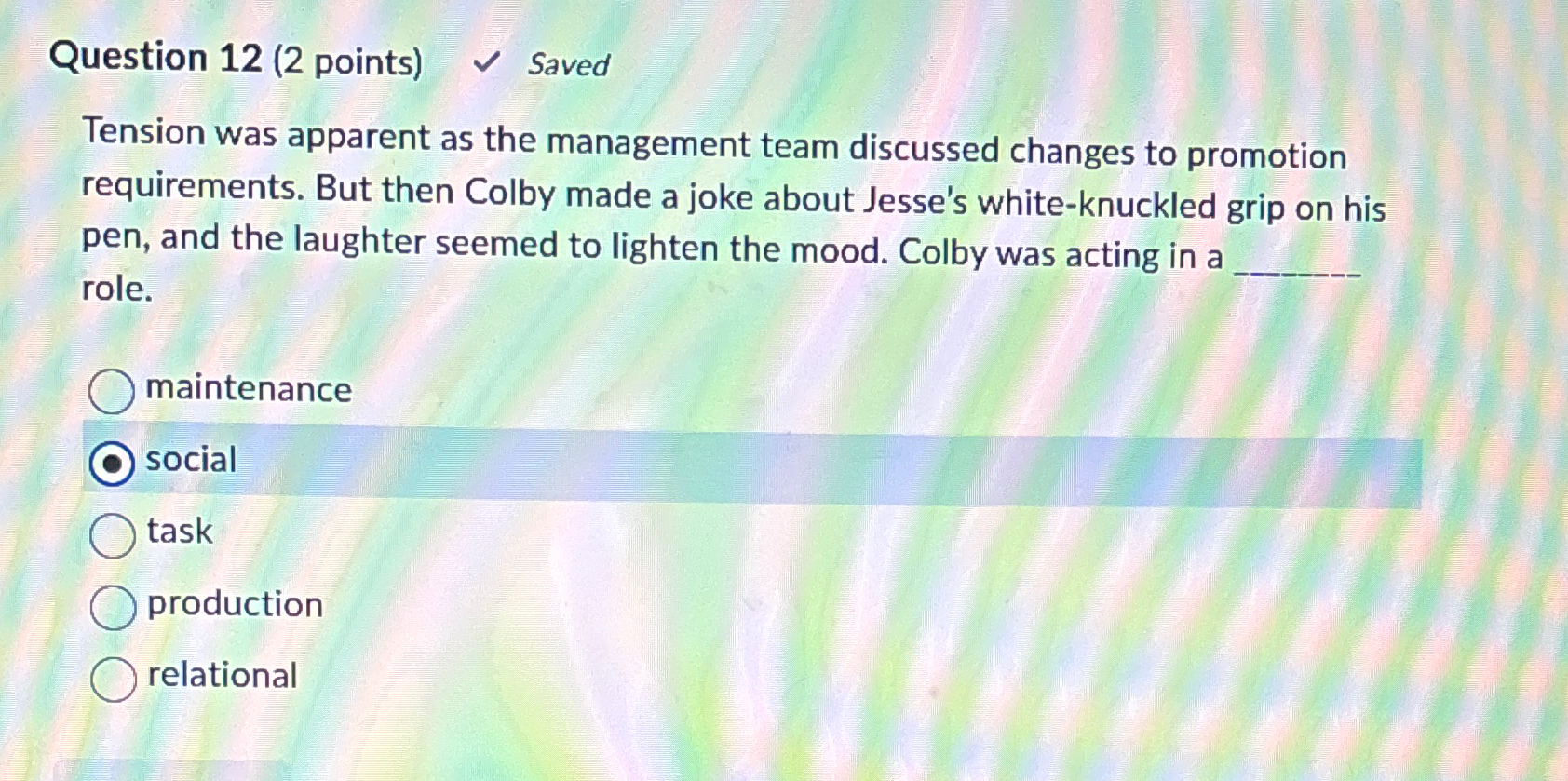 Solved Question 12 (2 ﻿points) ﻿SavedTension was apparent | Chegg.com