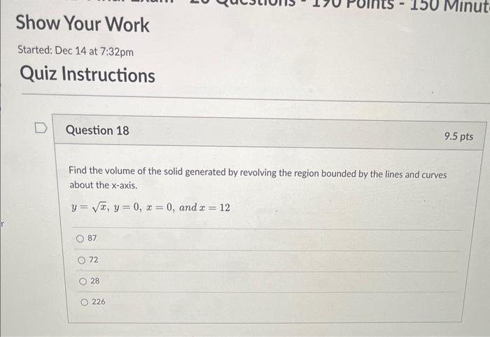 Solved Show Your Work Started: Dec 14 at 7:32pm Quiz | Chegg.com