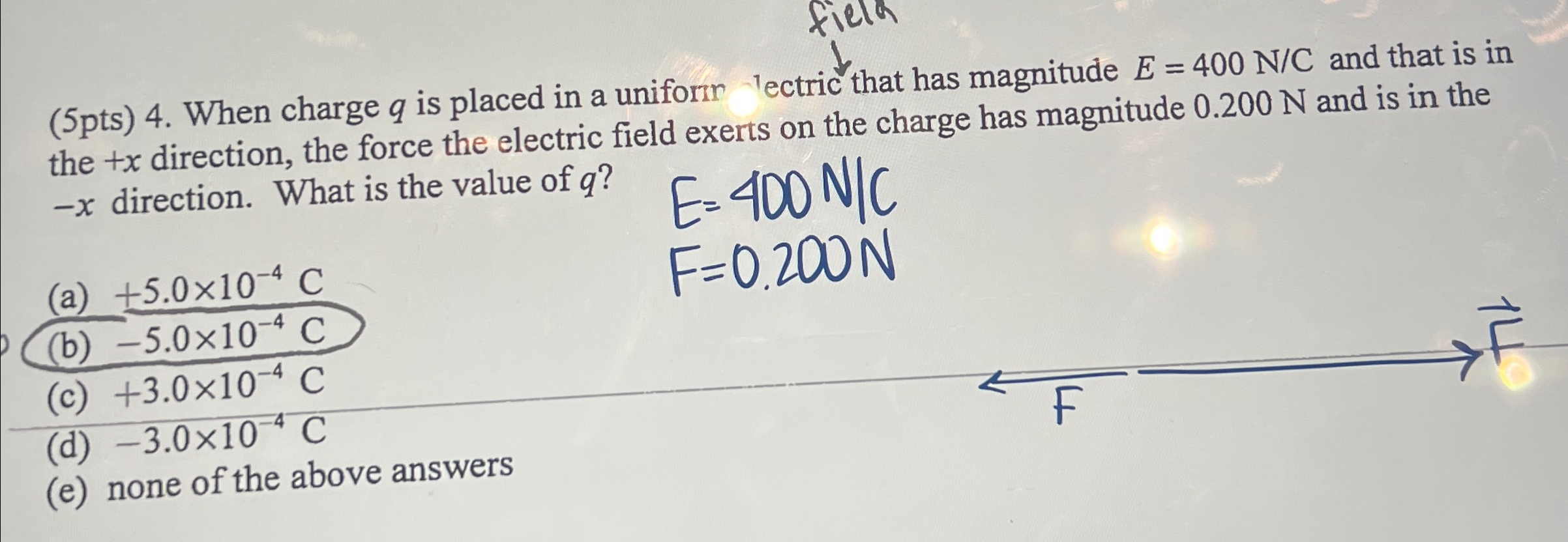 Solved (5pts) 4. ﻿When charge q ﻿is placed in a uniforn | Chegg.com