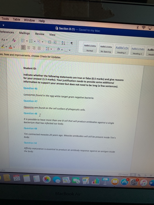 Solved 2 Tools Table Window Help Section (1) - Saved to my | Chegg.com