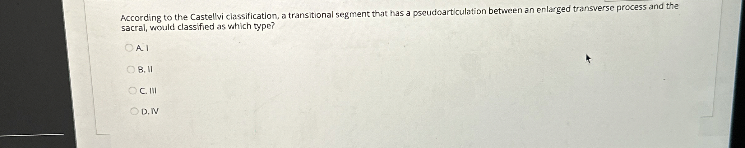 Solved According to the Castellvi classification, a | Chegg.com