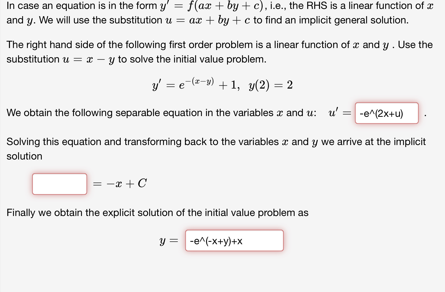 Solved In case an equation is in the form y'=f(ax+by+c), | Chegg.com