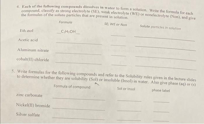 Solved 4. Each of the following compounds dissolves in water | Chegg.com