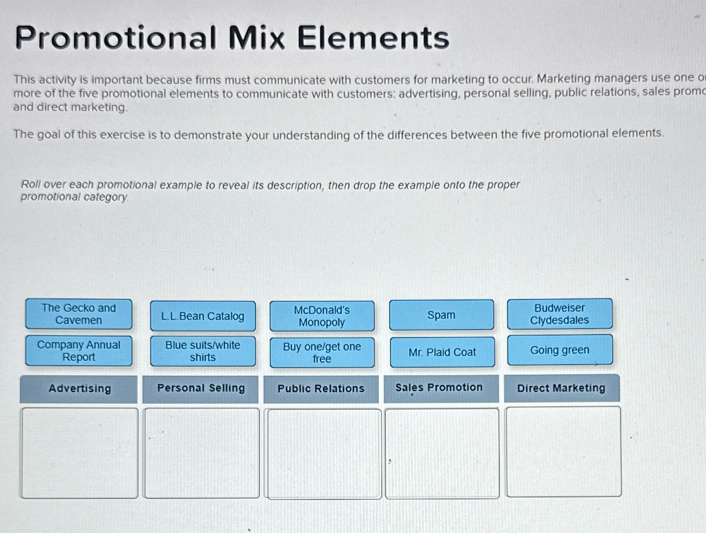 Solved Promotional Mix ElementsThis activity is important | Chegg.com