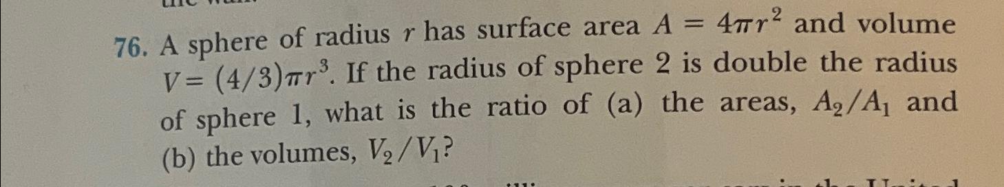 Solved A sphere of radius r ﻿has surface area A=4πr2 ﻿and | Chegg.com