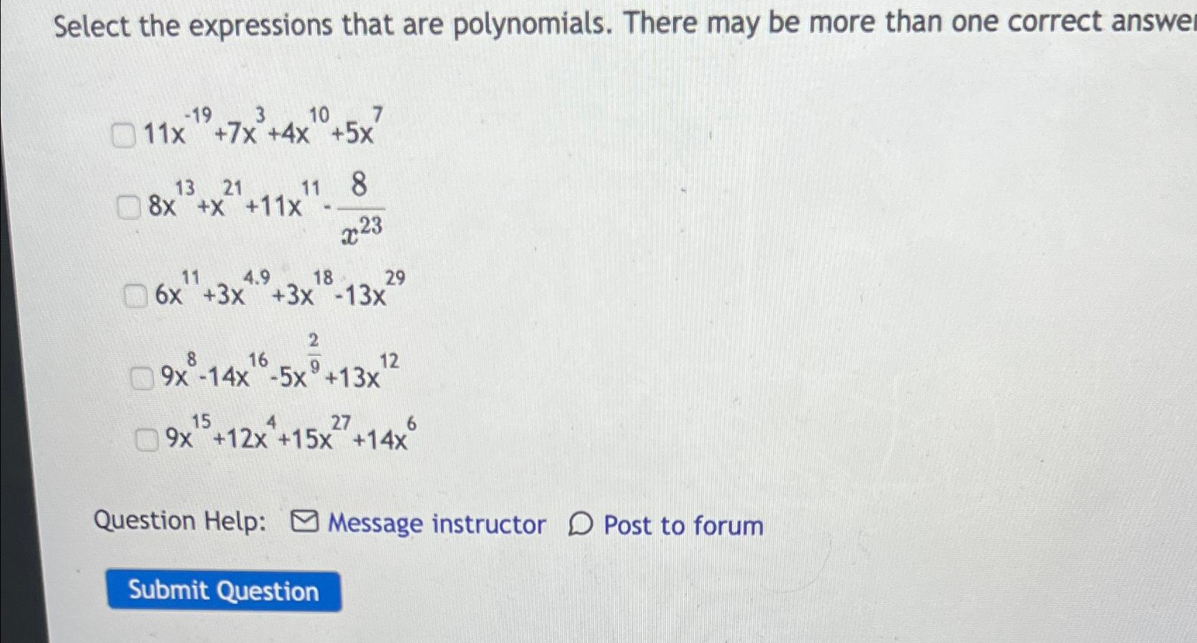 Solved Select the expressions that are polynomials. There | Chegg.com