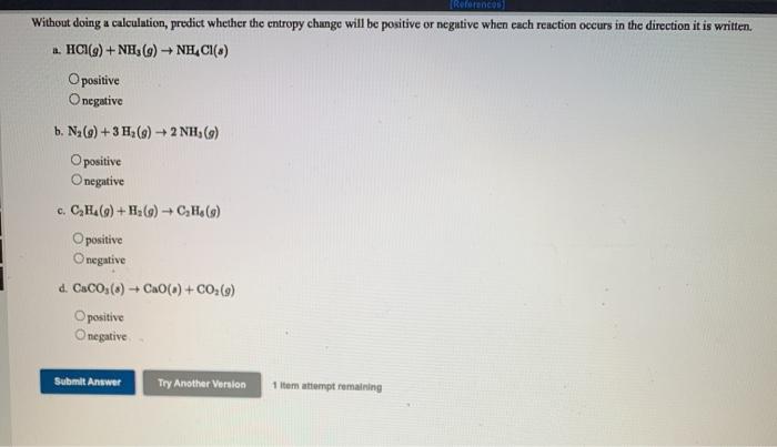 Solved Without doing a calculation, predict whether the | Chegg.com