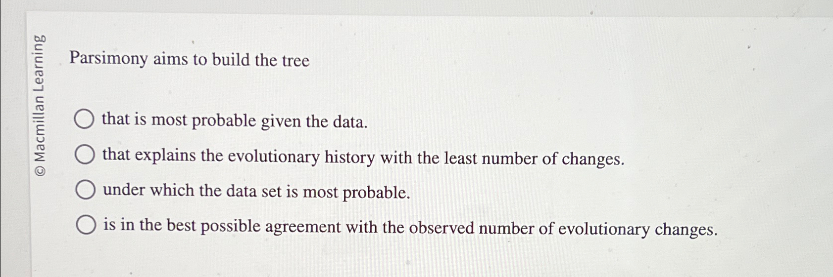 Solved Parsimony aims to build the treethat is most probable | Chegg.com