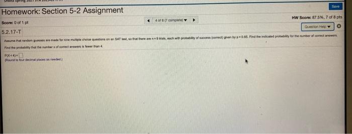 Solved Save Homework Section 5 2 Assignment Hw Score