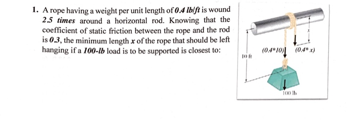 Solved 1. A rope having a weight per unit length of 0.4 | Chegg.com