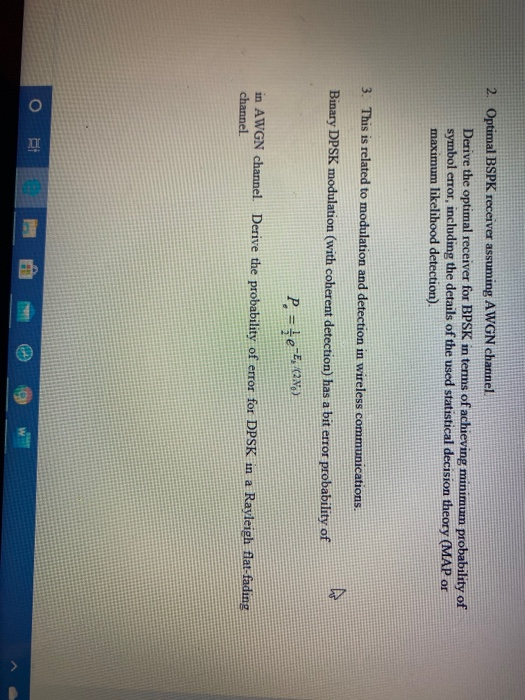 Solved 2. Optimal BSPK receiver assuming AWGN channel. | Chegg.com