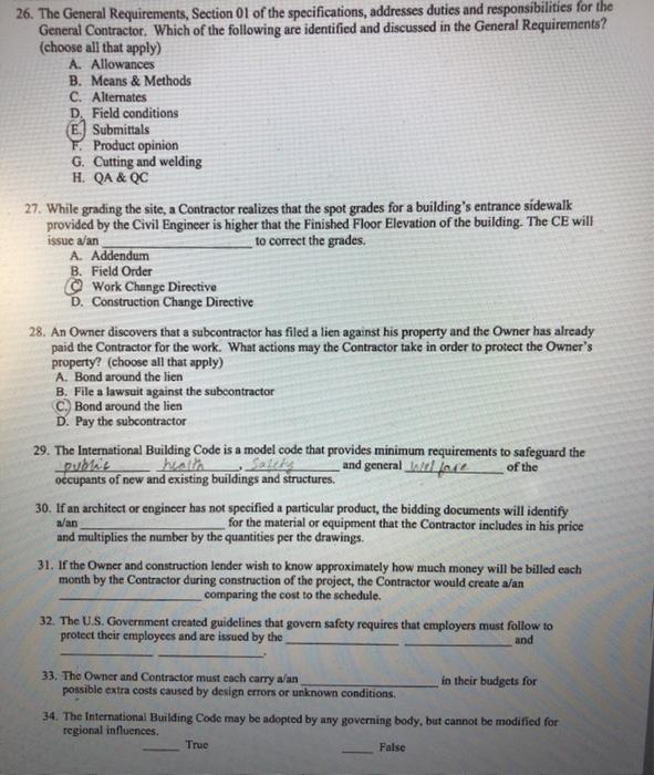 Solved 26. The General Requirements, Section 01 of the | Chegg.com