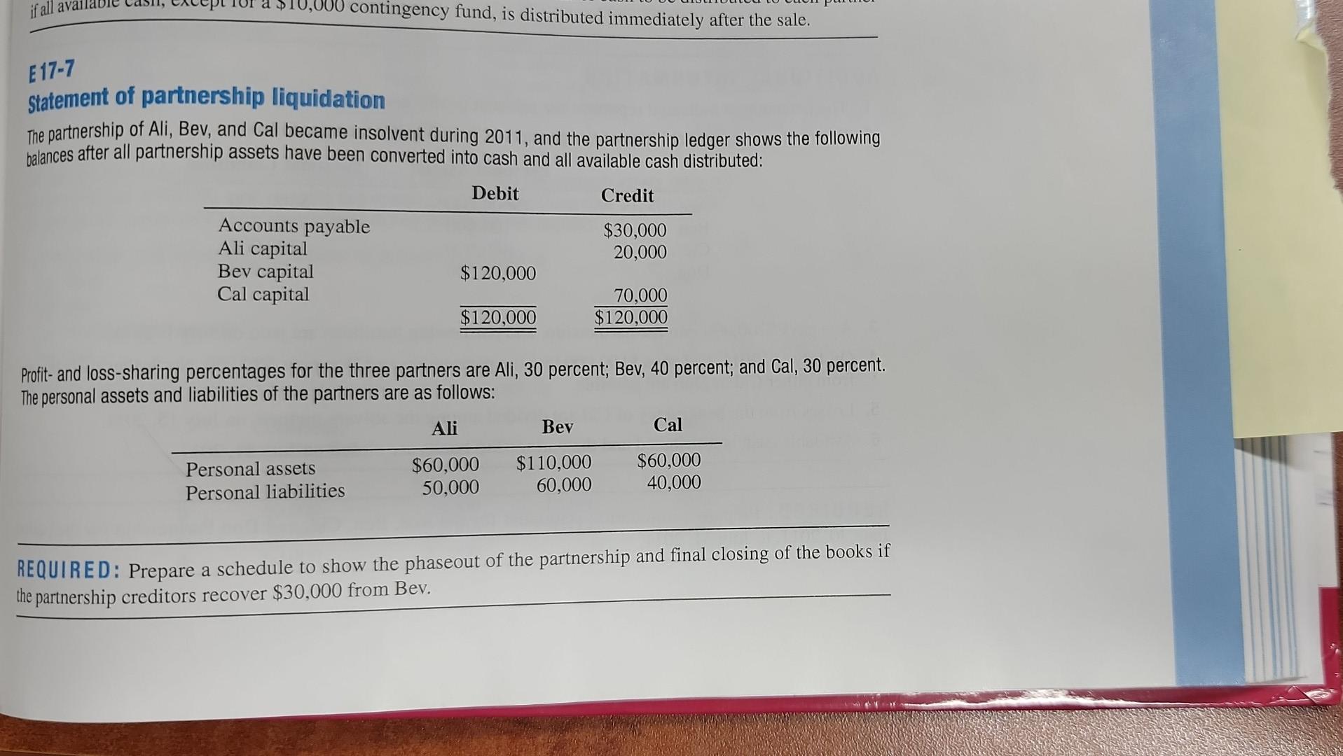 Solved E 17-7 Statement of partnership liquidation The | Chegg.com