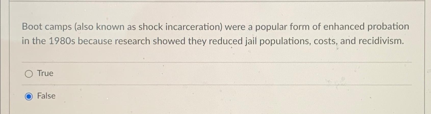 Solved Boot camps (also known as shock incarceration) ﻿were | Chegg.com