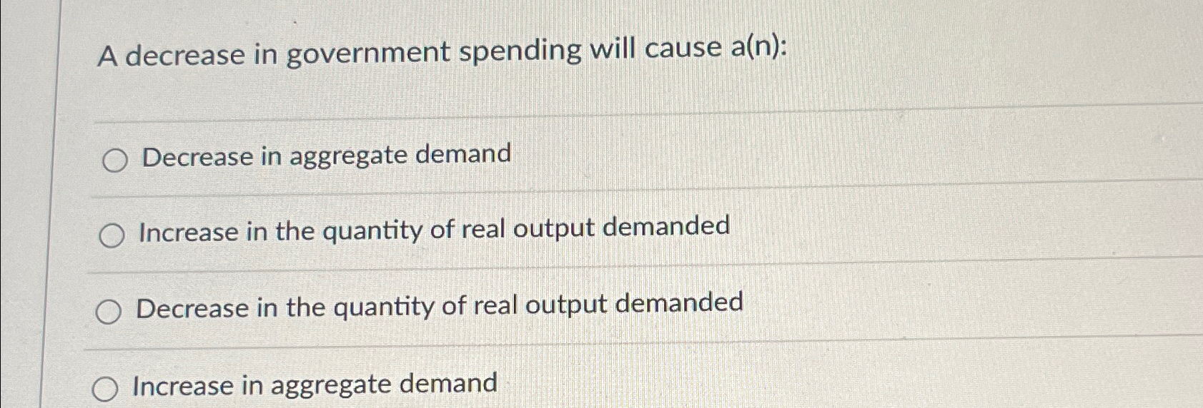 Solved A decrease in government spending will cause a(n) | Chegg.com