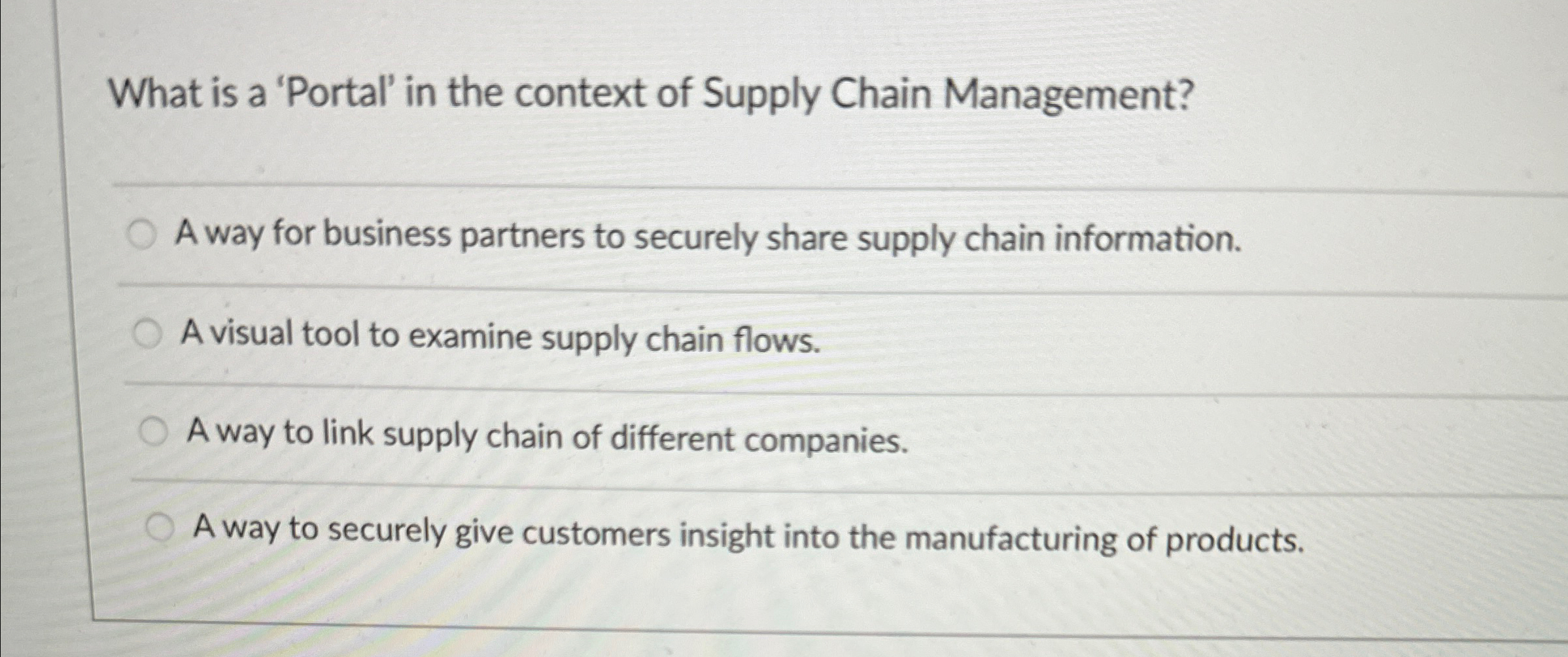 Solved What is a 'Portal' in the context of Supply Chain | Chegg.com