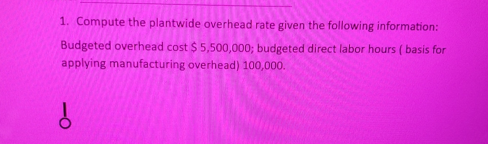 Solved Compute the plantwide overhead rate given the | Chegg.com