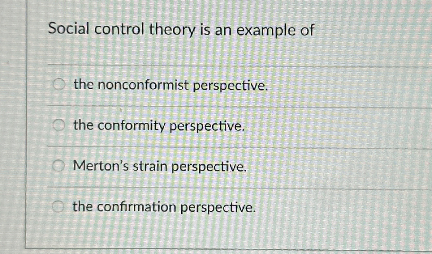 Solved Social control theory is an example ofthe | Chegg.com