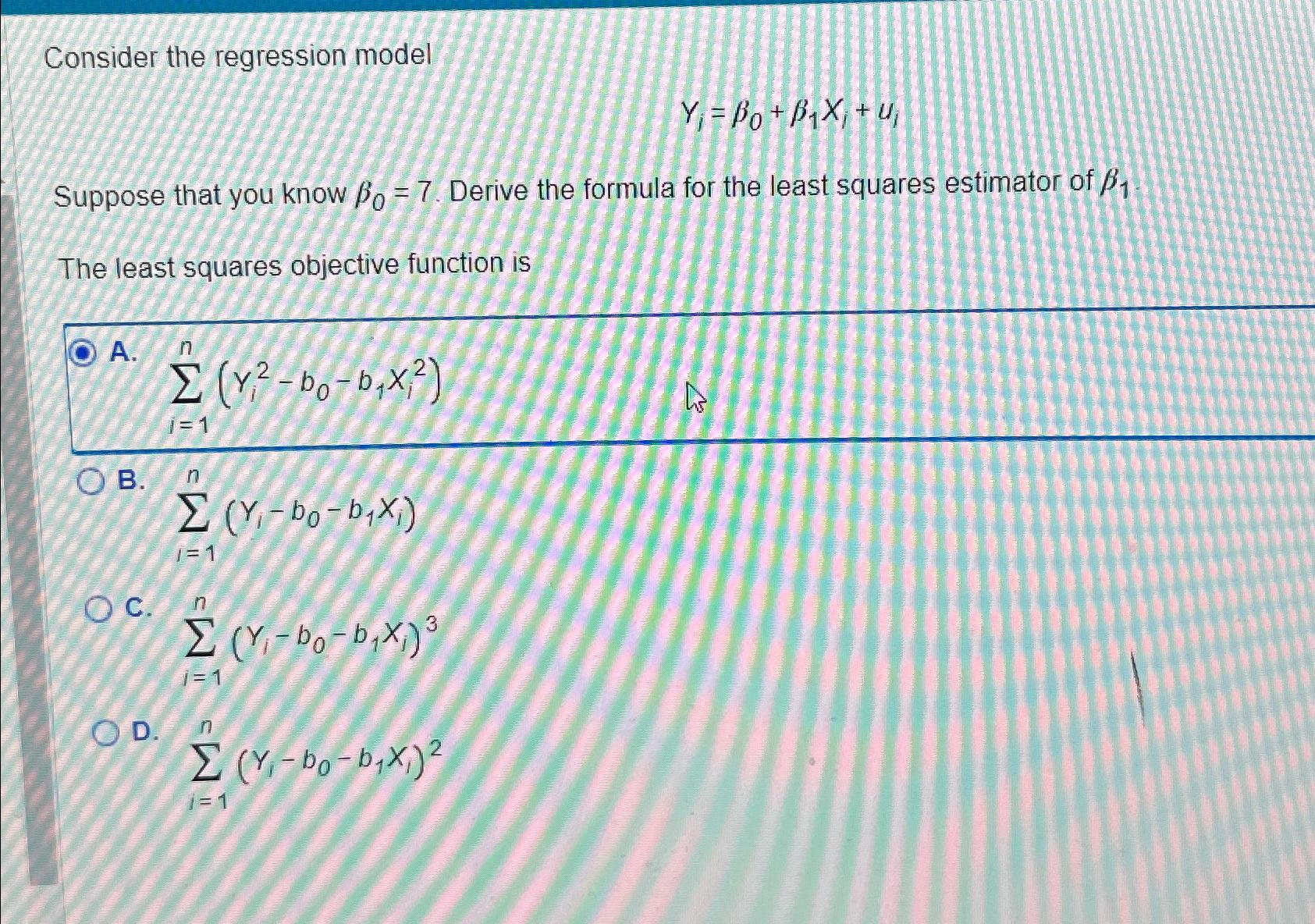 Solved Consider the regression modelYi=β0+β1xi+uiSuppose | Chegg.com