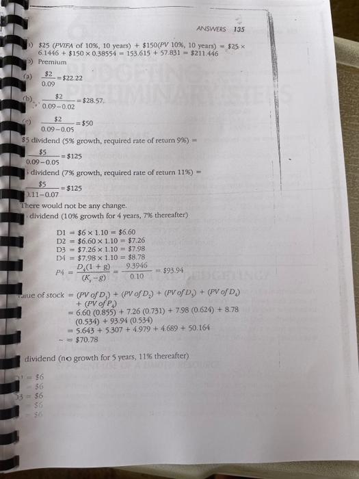 Solved ANSWERS 135 1) $25 (PVIFA of 10%,10 years) | Chegg.com