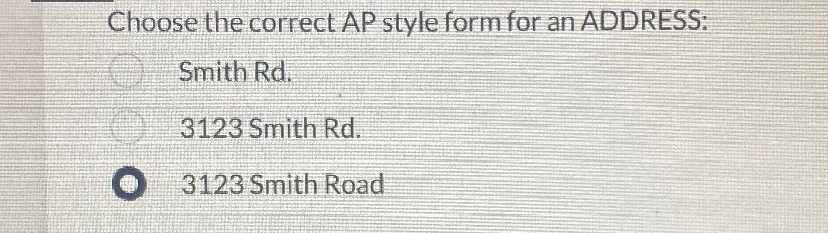 Solved Choose the correct AP style form for an ADDRESS:Smith | Chegg.com