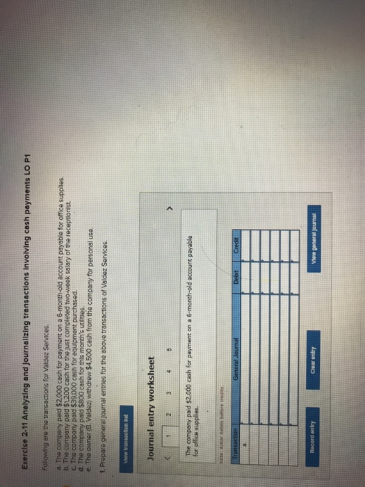 Solved Exercise 2.11 Analyzing and Journalizing transactions | Chegg.com