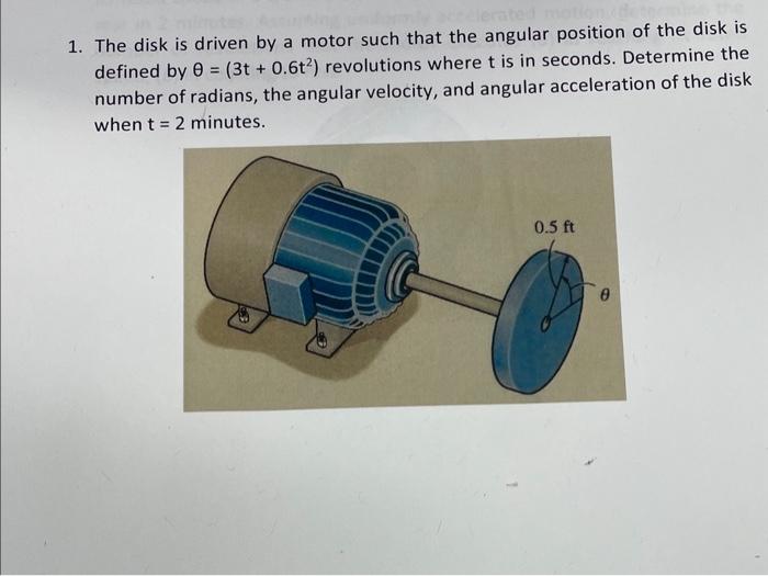 Solved 1. The disk is driven by a motor such that the | Chegg.com