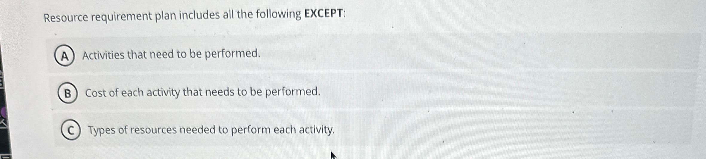 Solved Resource requirement plan includes all the following | Chegg.com