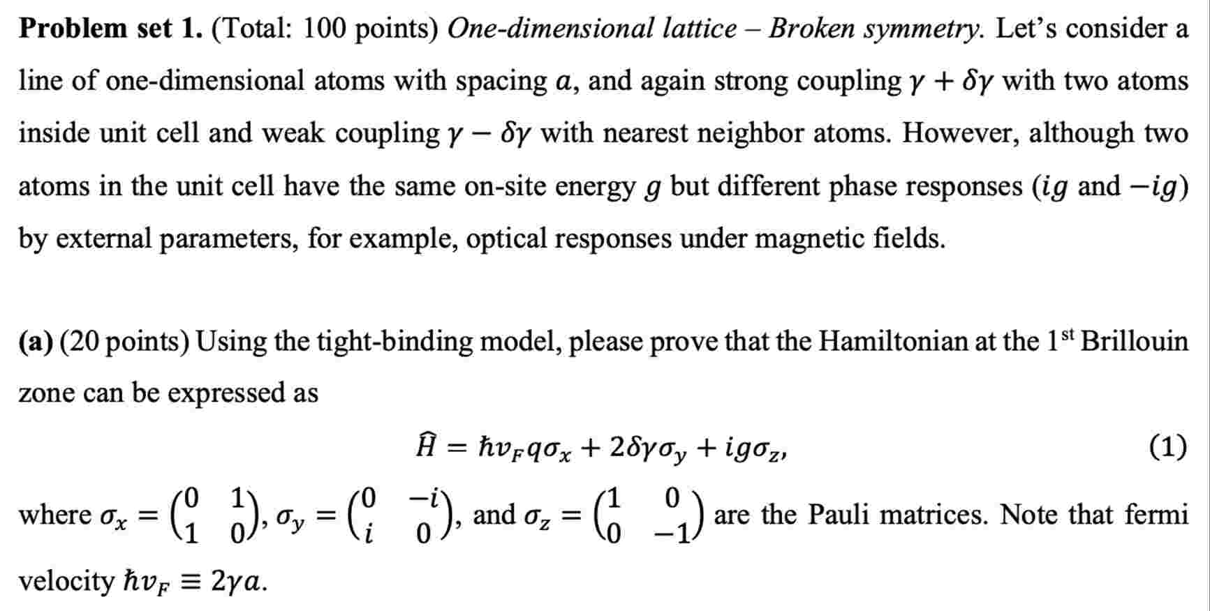 Solved Problem set 1. (Total: 100 ﻿points) ﻿One-dimensional | Chegg.com