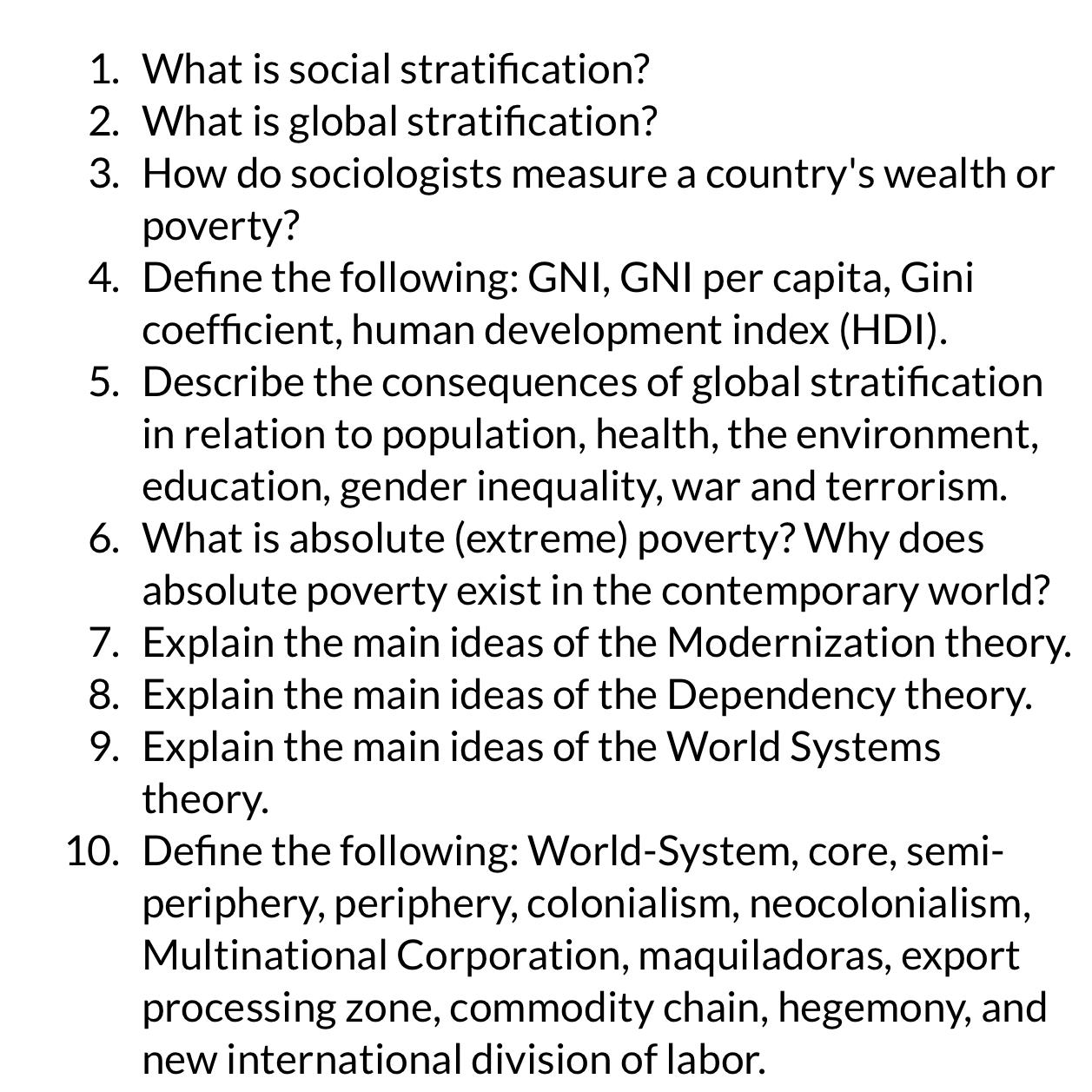 Solved What is social stratification?What is global | Chegg.com