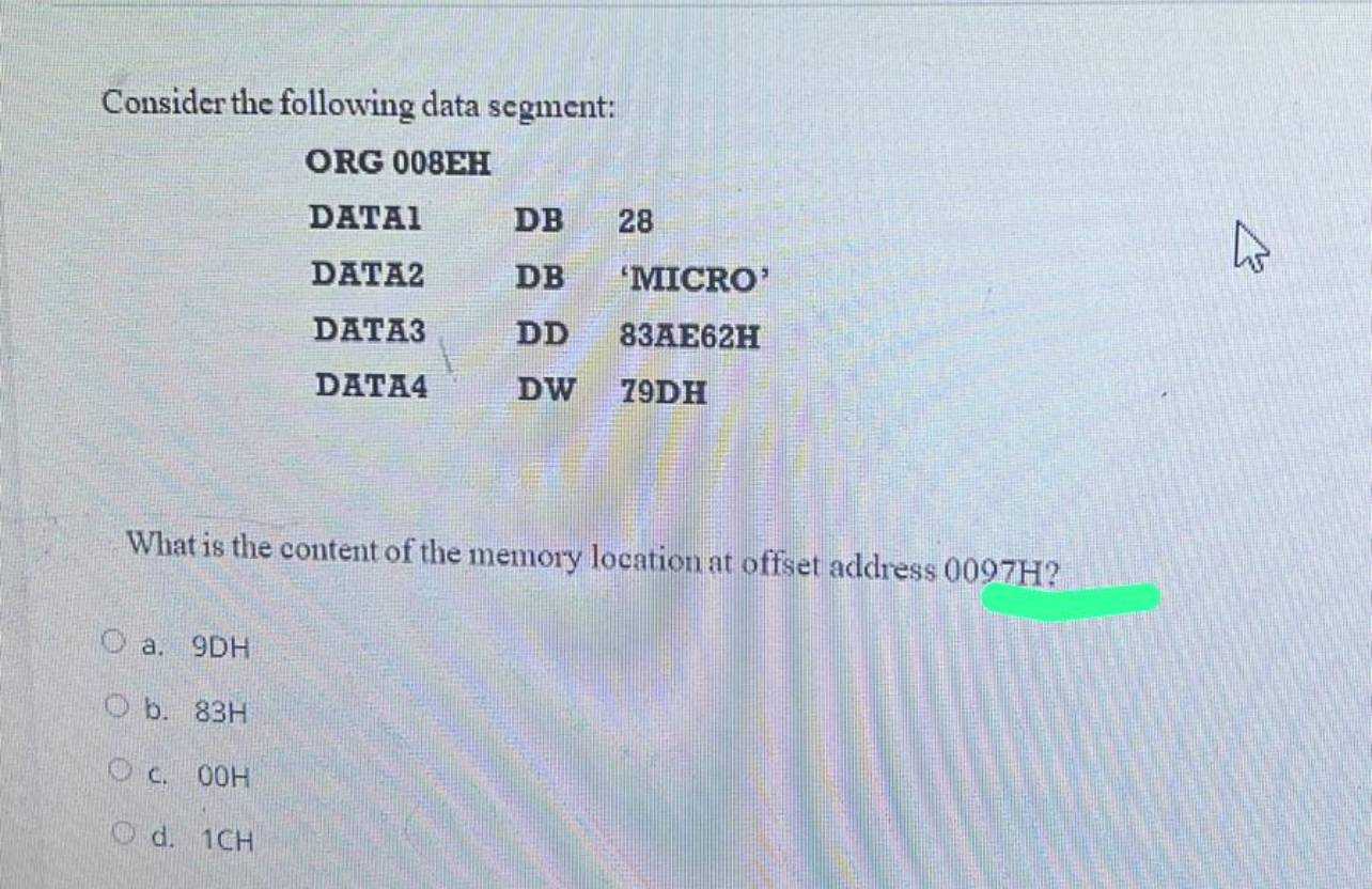 Solved Consider the following data segment:\table[[ORG | Chegg.com