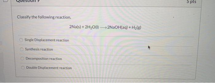 Solved 5 pts Classify the following reaction. 2Na(s) + | Chegg.com