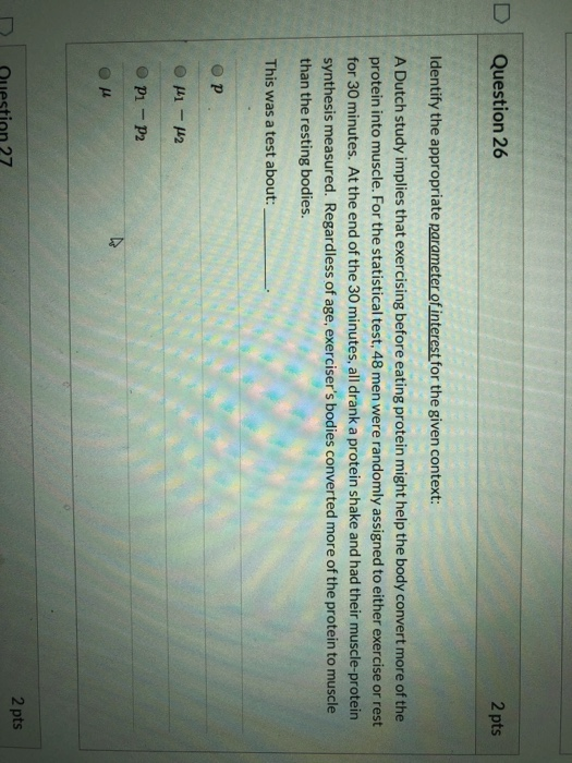 Solved Question 26 2 pts Identify the appropriate parameter | Chegg.com