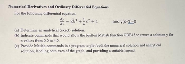 Solved Numerical Derivatives and Ordinary Differential | Chegg.com