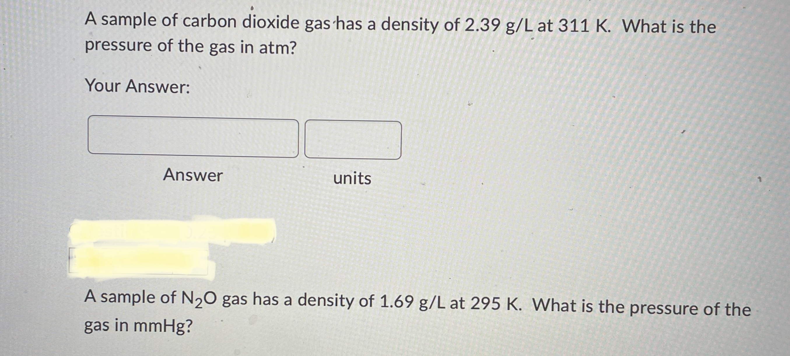 Solved A sample of carbon dioxide gas has a density of | Chegg.com