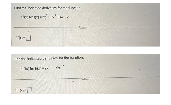 Solved Find the indicated derivative for the function. | Chegg.com