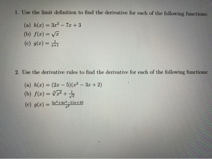 Solved 1. Use the limit definition to find the derivative | Chegg.com