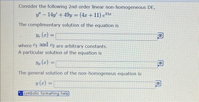 Solved Consider the following 2 nd-order linear | Chegg.com