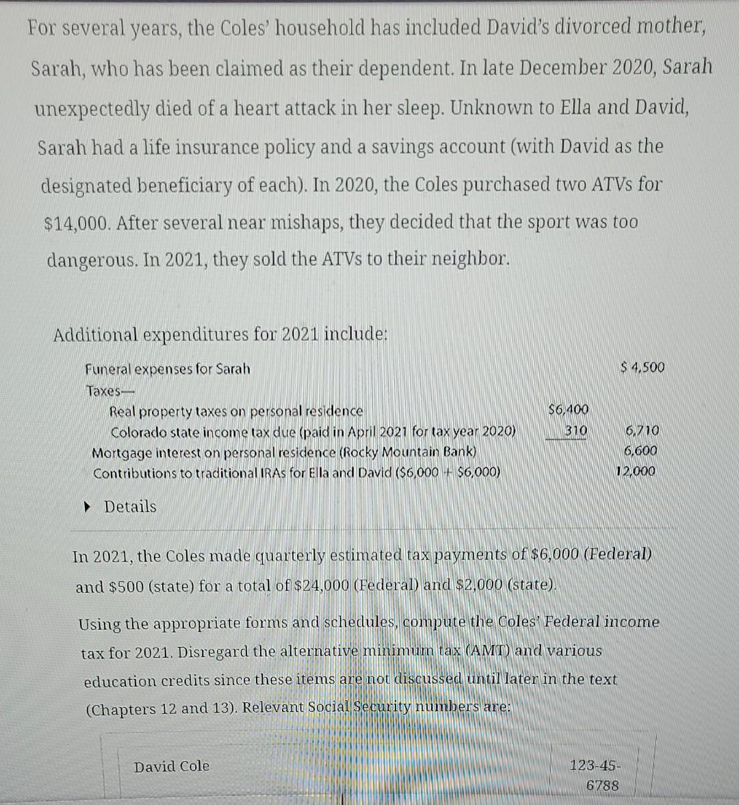 Solved David R. and Ella M. Cole (ages 39 and 38, | Chegg.com
