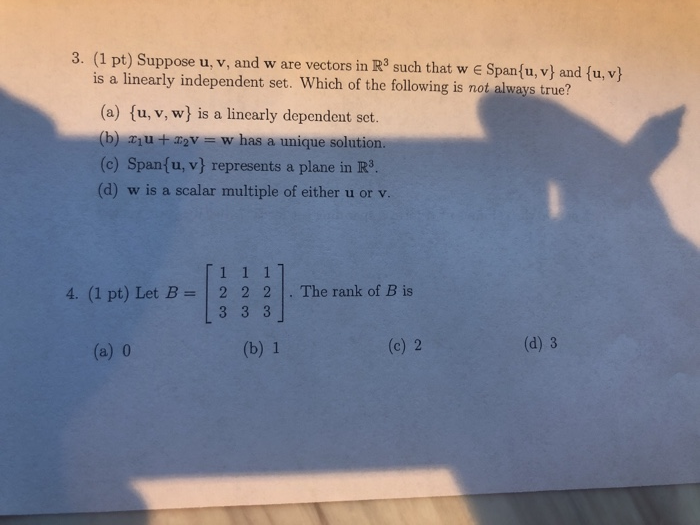 Solved 3 1 Pt Suppose U V And W Are Vectors In R Such