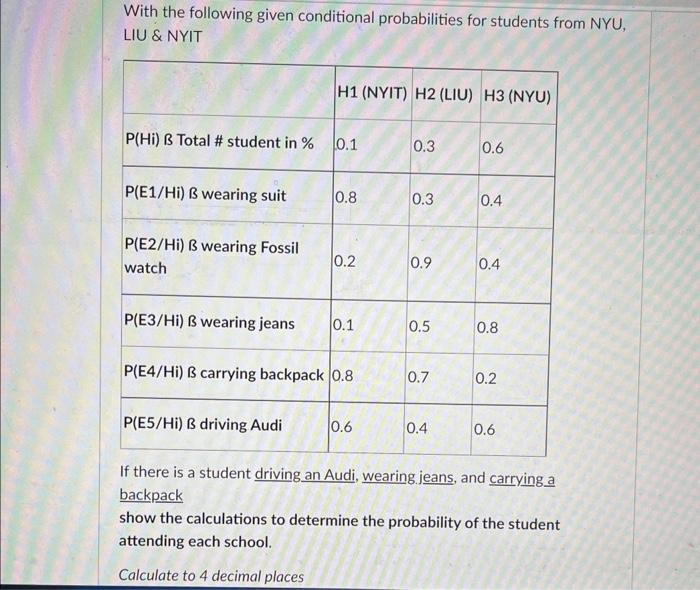 Solved With the following given conditional probabilities | Chegg.com