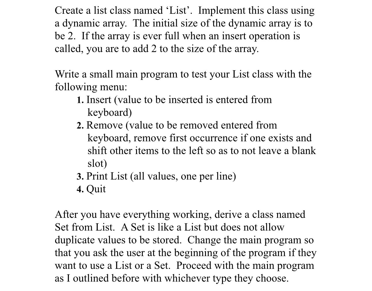 Solved Create a list class named 'List'. Implement this | Chegg.com