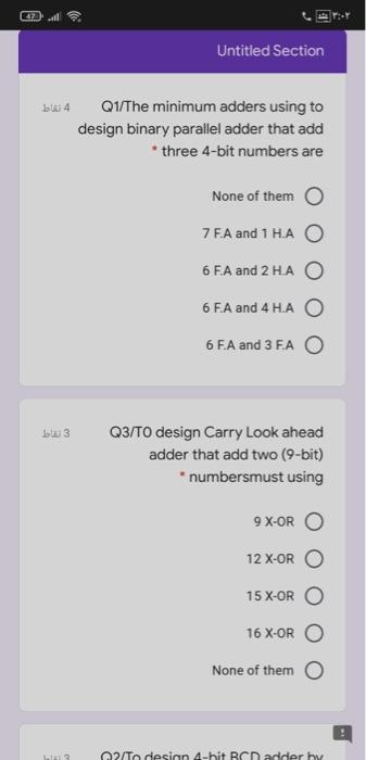 Solved 27 ET Untitled Section கய4 Q1/The minimum adders | Chegg.com