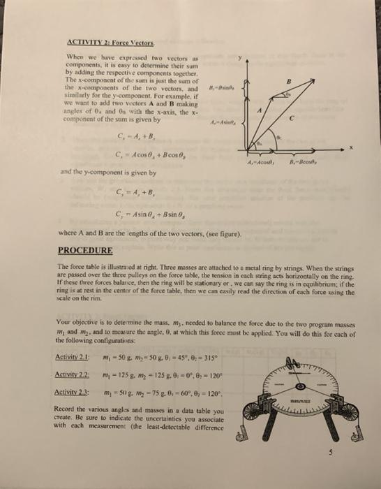 Solved ACTIVITY 2: Force Vectors When we have expressed two | Chegg.com