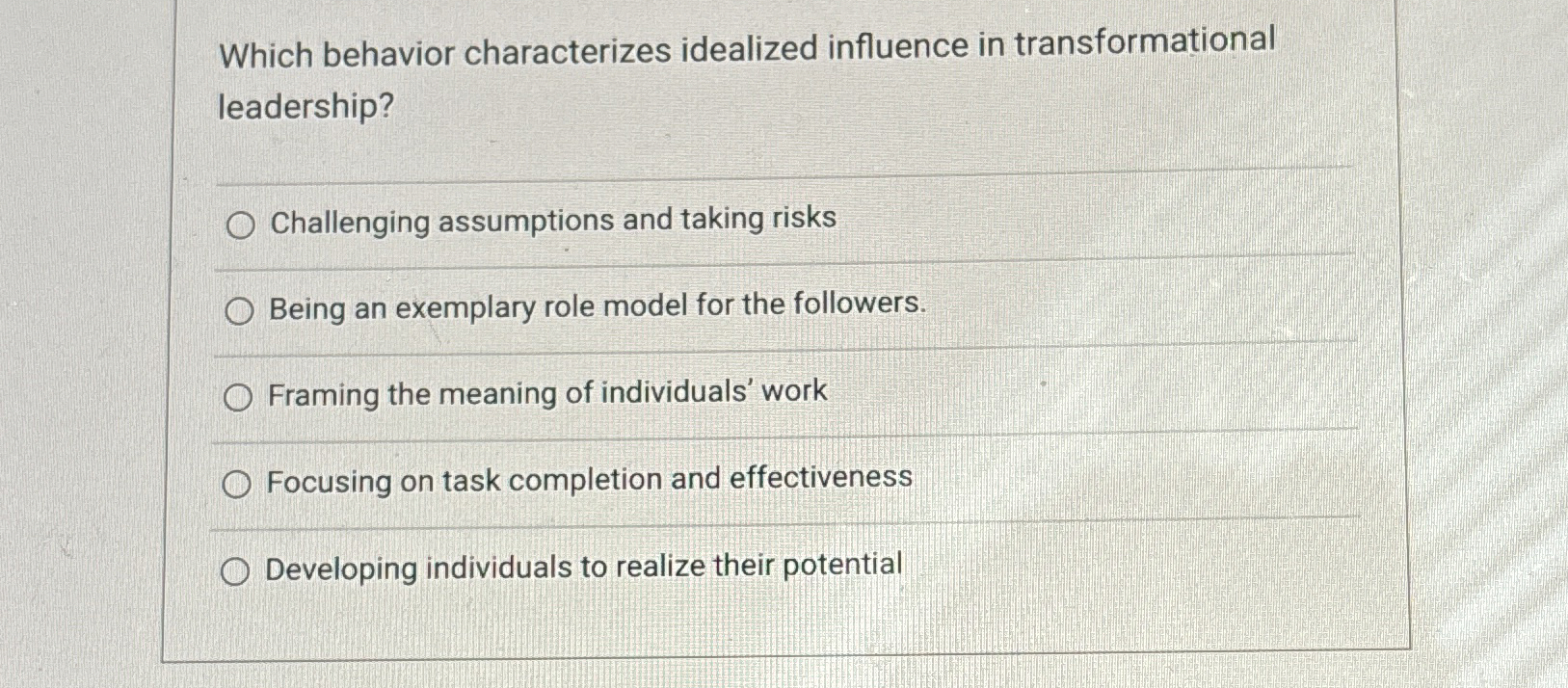 Solved Which behavior characterizes idealized influence in | Chegg.com
