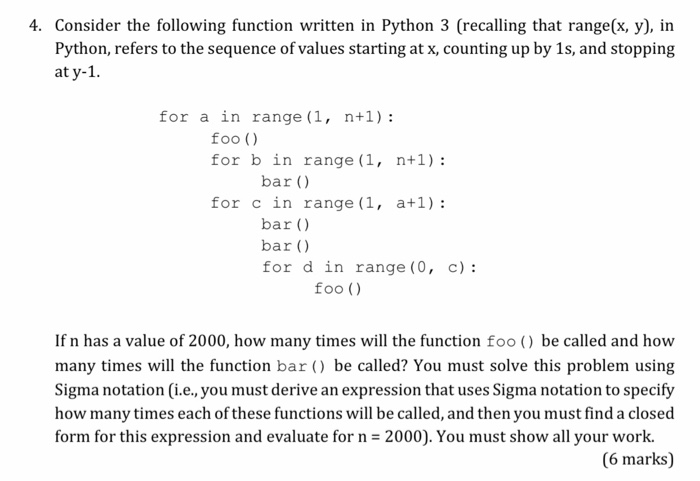 Solved 4 Consider The Following Function Written In Python 2238