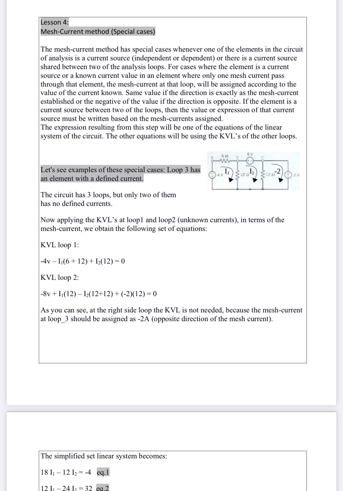 Solved Lesson 4:Mesh-Current method (Special cases)The | Chegg.com