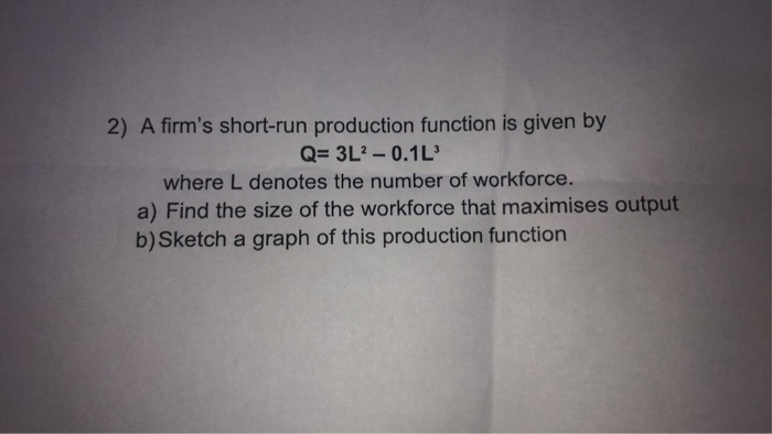 Solved 2) A firm's short-run production function is given by | Chegg.com